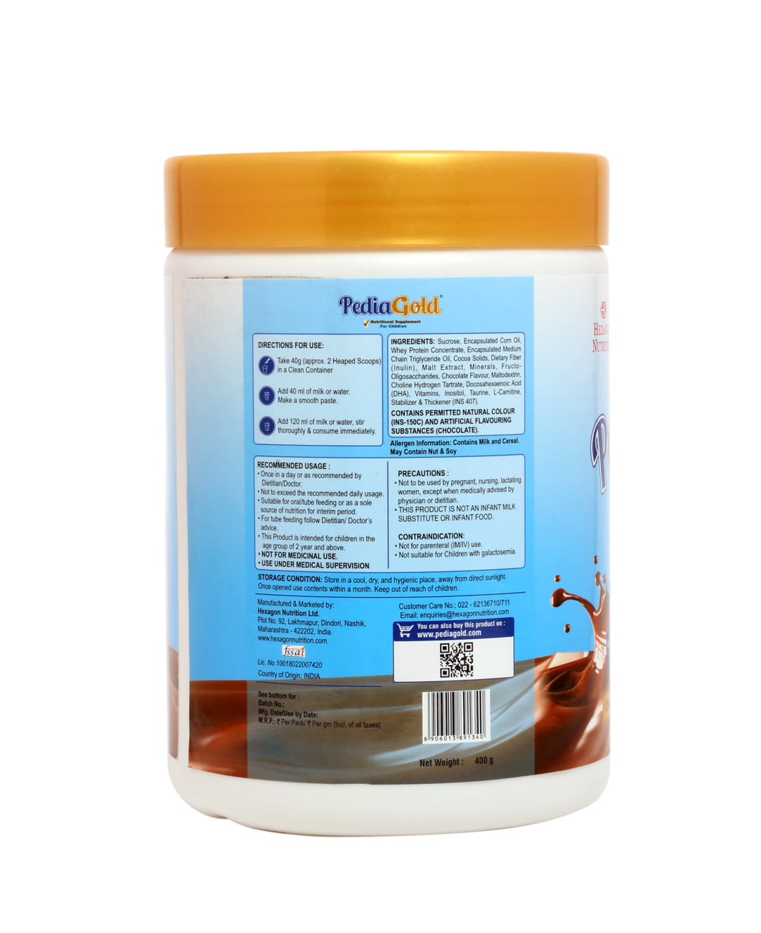 PEDIAGOLD | Nutrition Supplement For Children - Premium Chocolate- 400 ...